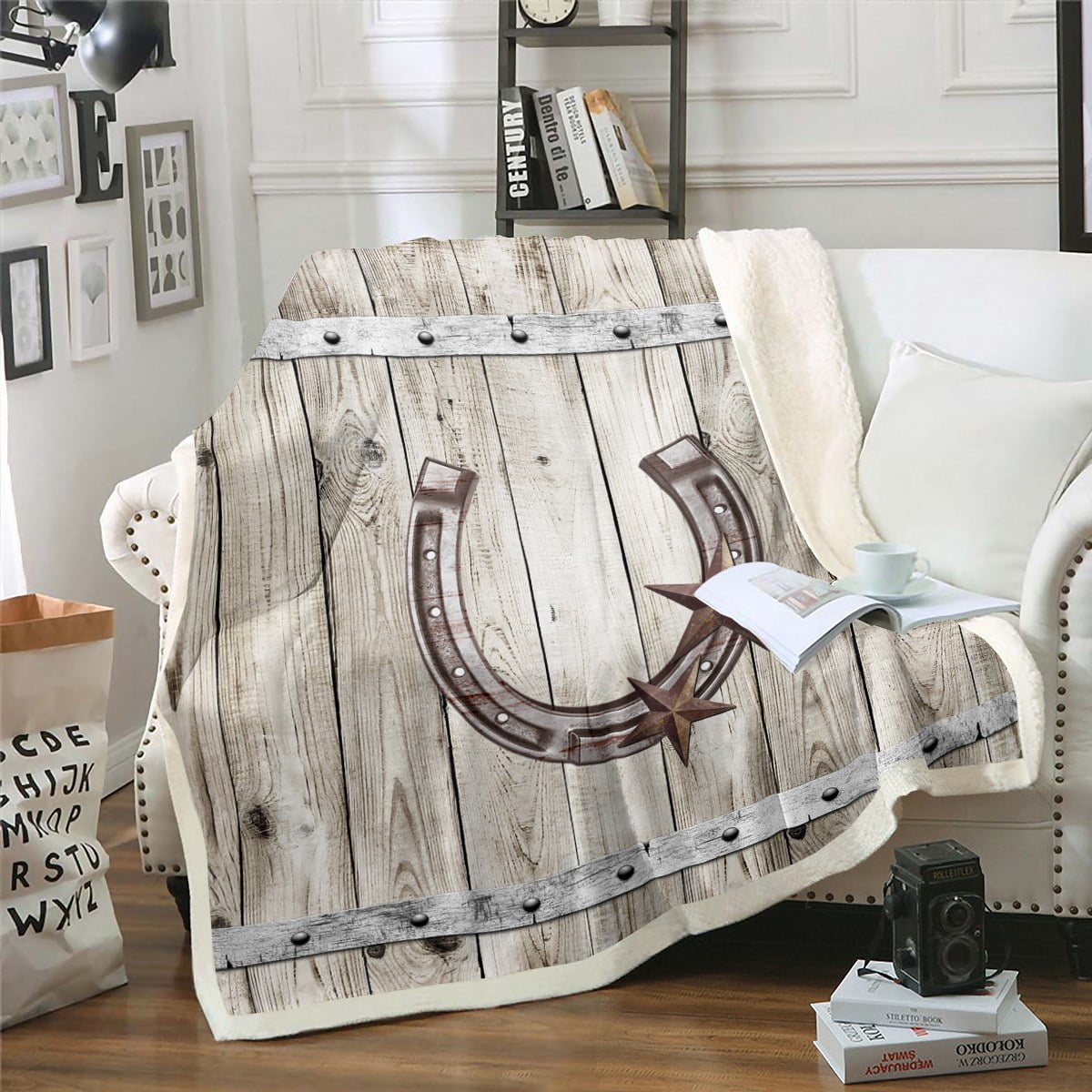 Western Cowboy Throw Blanket 40"X50" Texas Star Horseshoe Fleece ...