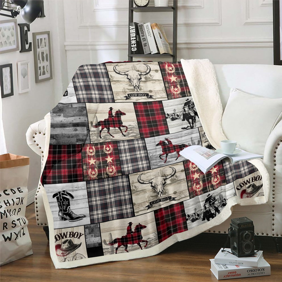 Western Cowboy Throw Blanket Throw 50"X60" Country Farmhouse Plaid ...