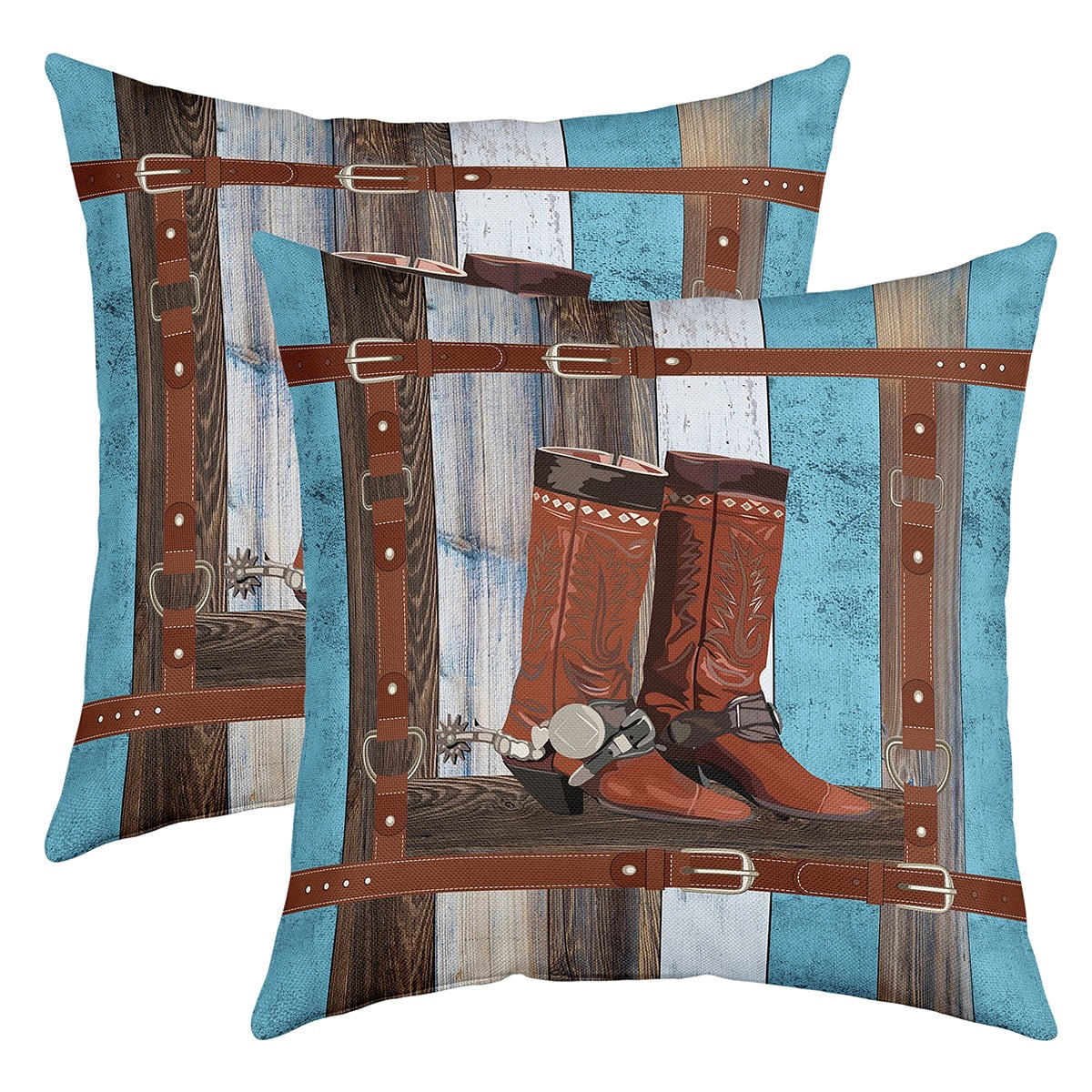 YST Western Cowboys Throw Pillow Covers,Brown Cowboy Shoes Cowhide Belt ...