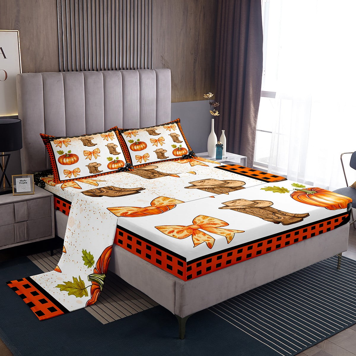 Western Cowgirl Bed Sheets Queen,Cowboy Boots Hat Bedding Set Orange ...
