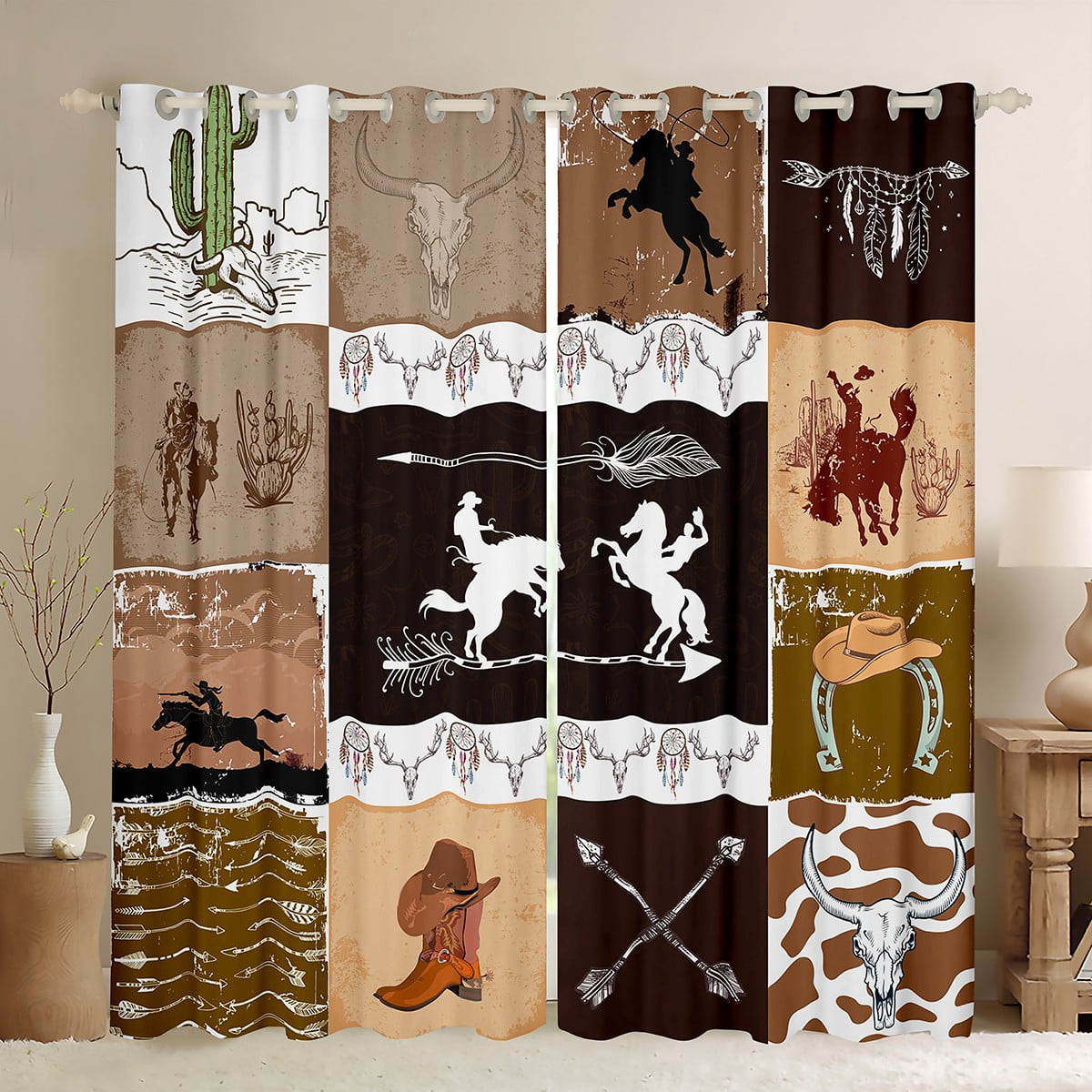Western Curtains Bull Skull Horse Arrow Print Curtains & Drapes ...
