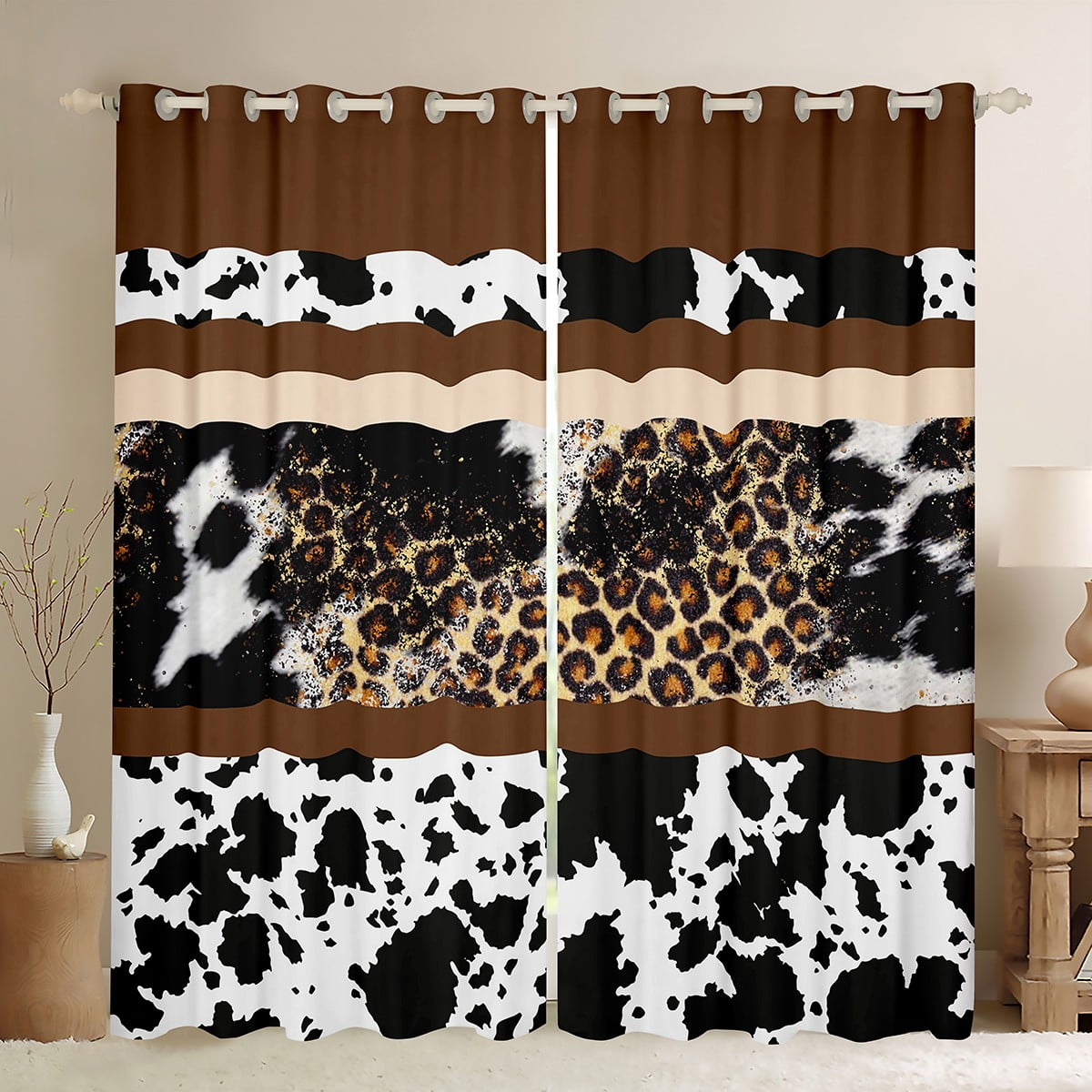 YST Western Curtains & Drapes 2 Panels 42"Wx63"L,Brown Cheetah Print ...