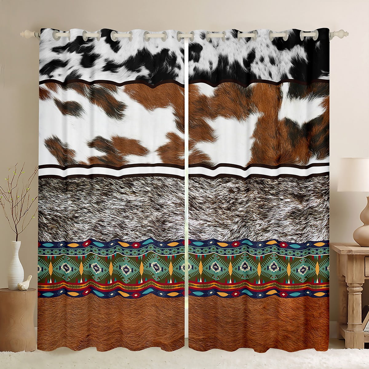 YST Western Curtains & Drapes 2 Panels 42"Wx90"L,Cowhide Curtains Tribe ...