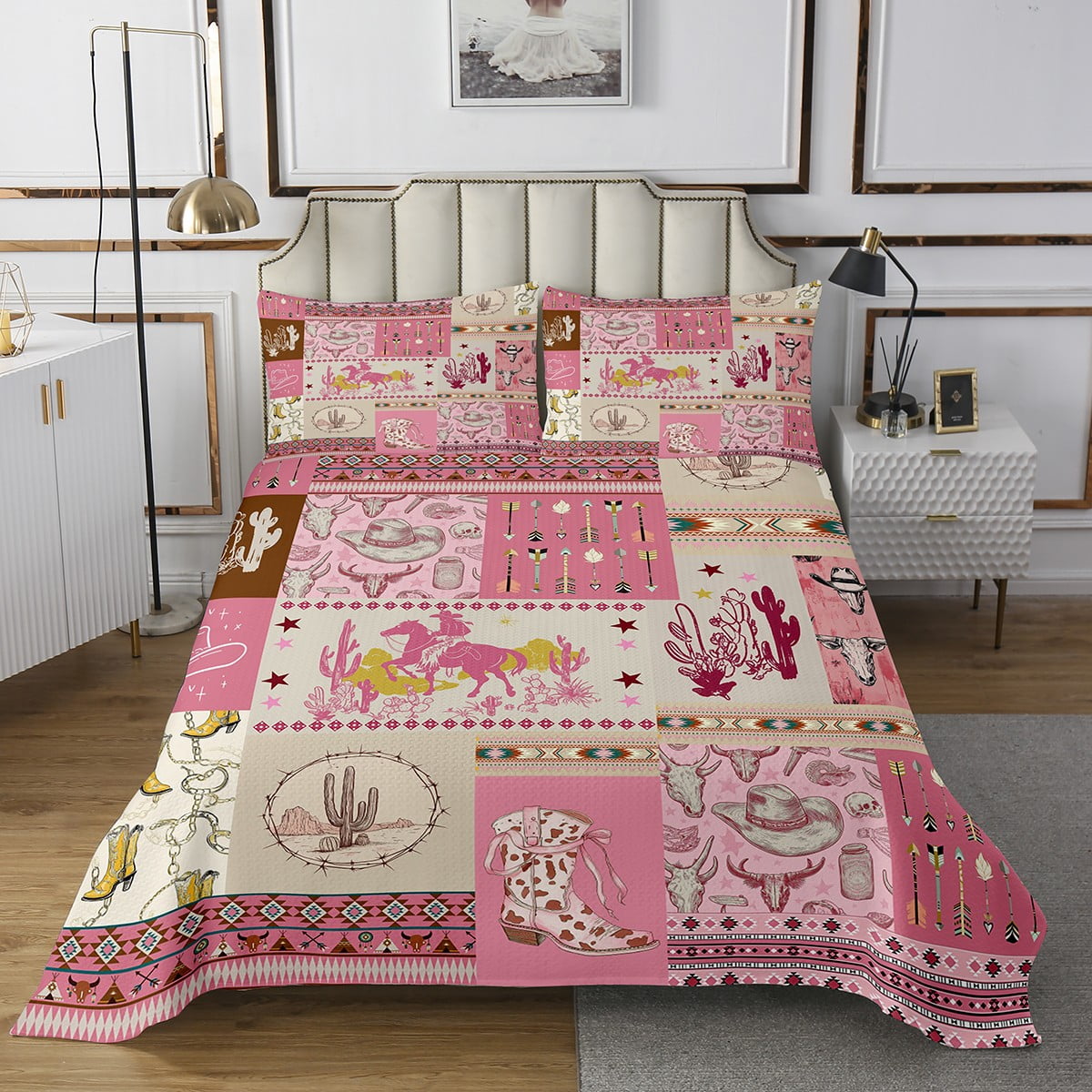 YST Western Decor Coverlet Set Cowgirl Western Cow Print Boots Quilt ...