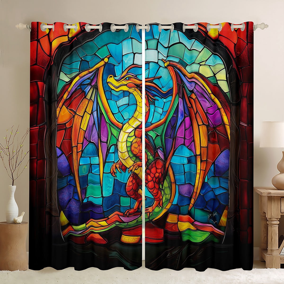 Western Dragon 38"Wx45"L Curtains & Drapes Exotic Dragon 30%-50% ...