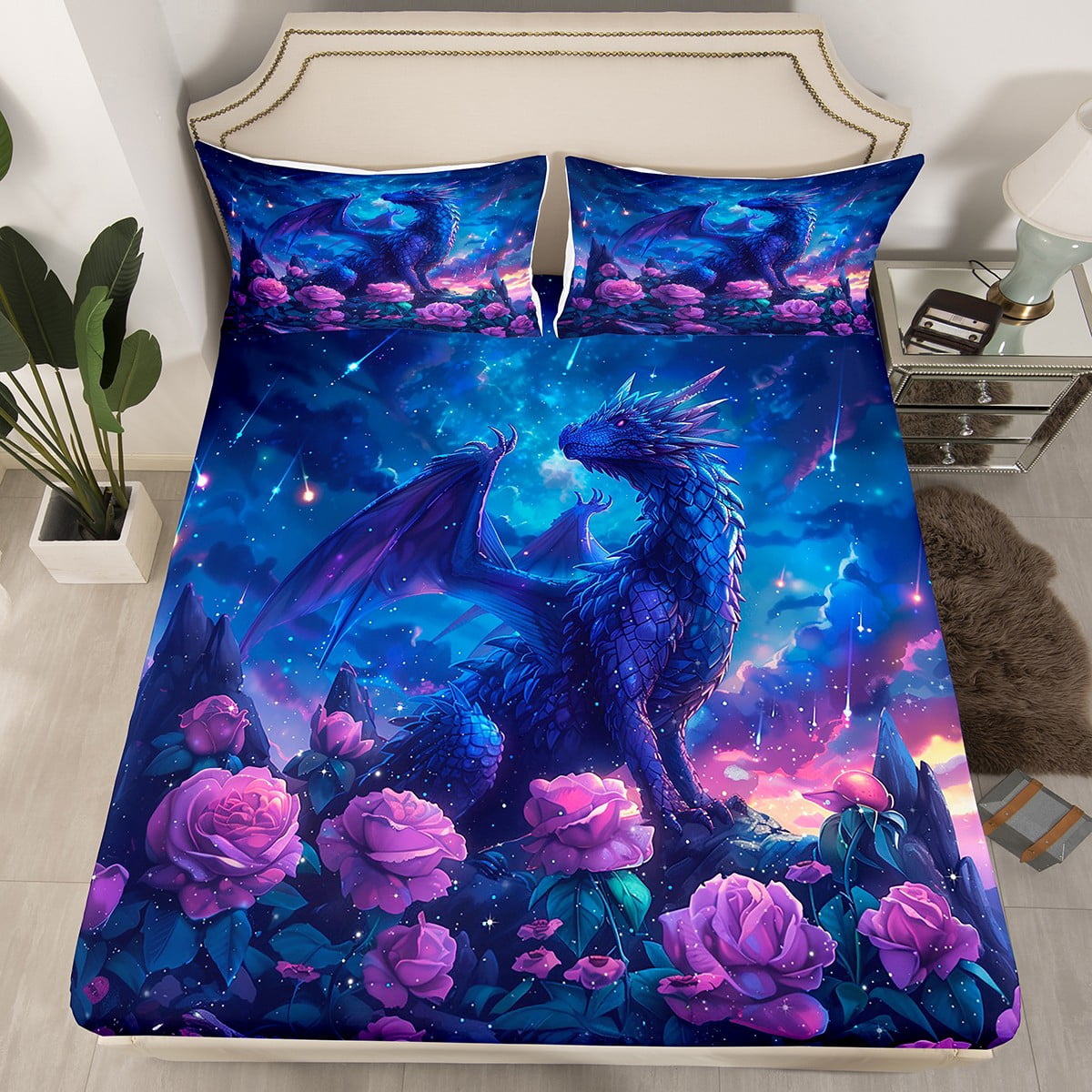 YST Western Dragon Full Fitted Sheet,Cartoon Fantasy Dragon Bedding Set ...