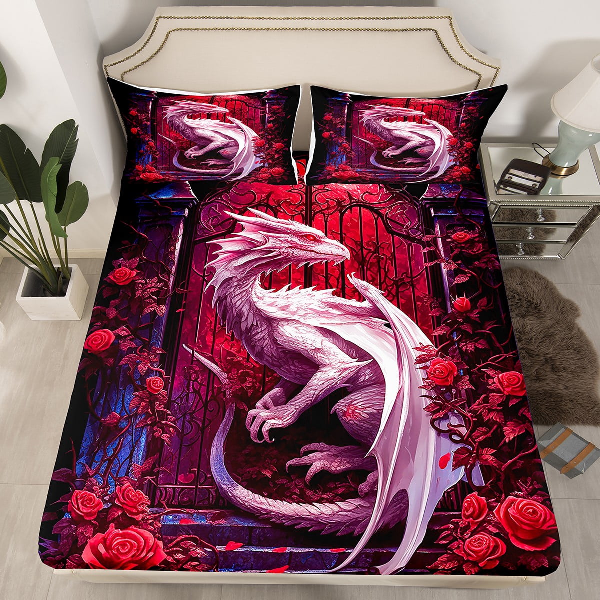 YST Western Dragon Queen Bed Sheets For Girls Boys Gothic Dragon Fitted ...