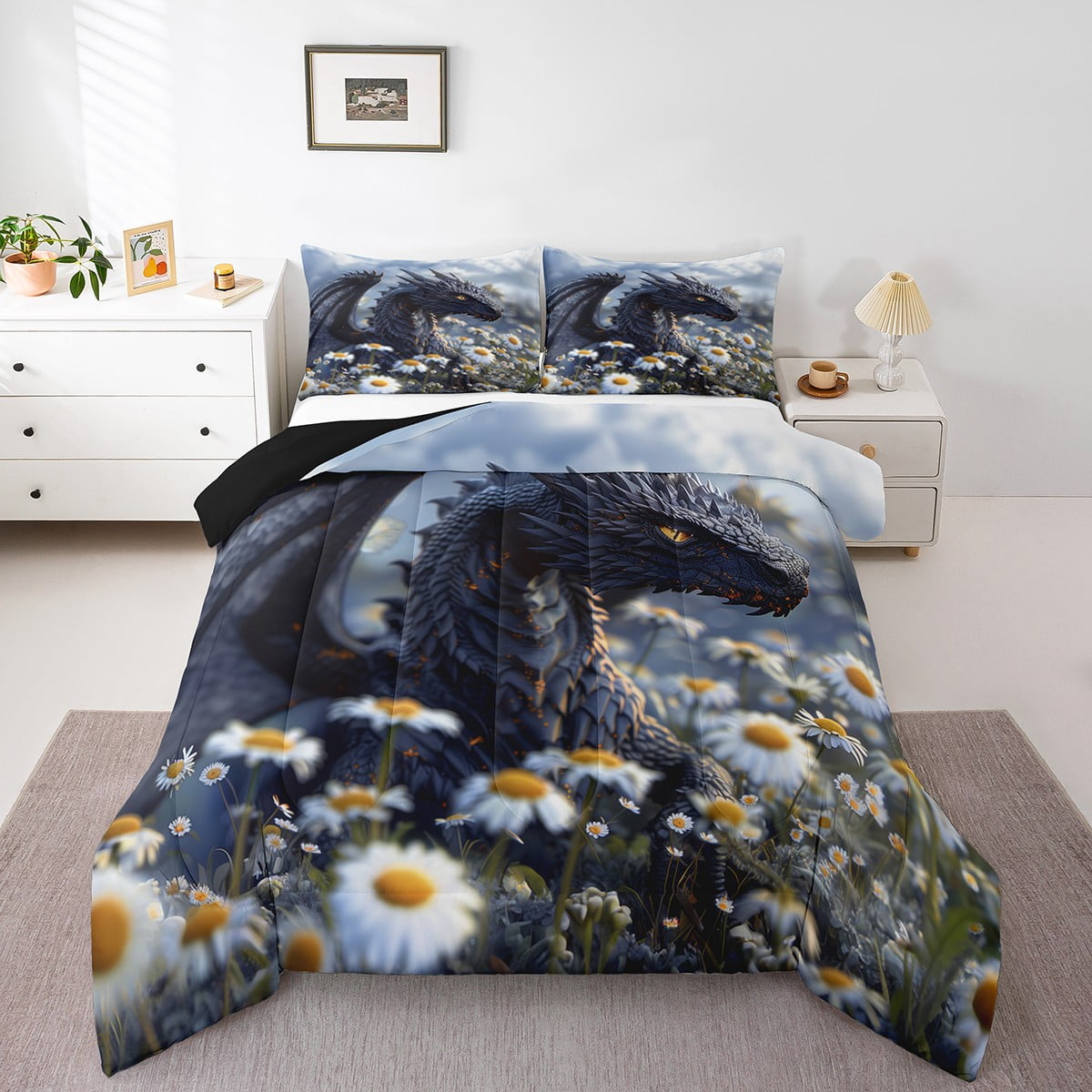 YST Western Fantasy Dragon Full Bedding Set,Black Gothic Dragon ...