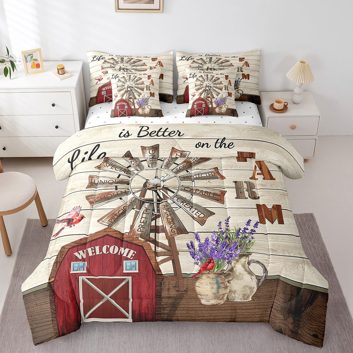 Western Farmhouse Bed In A Bag Queen Rustic Windmill Comforter Set 7 ...