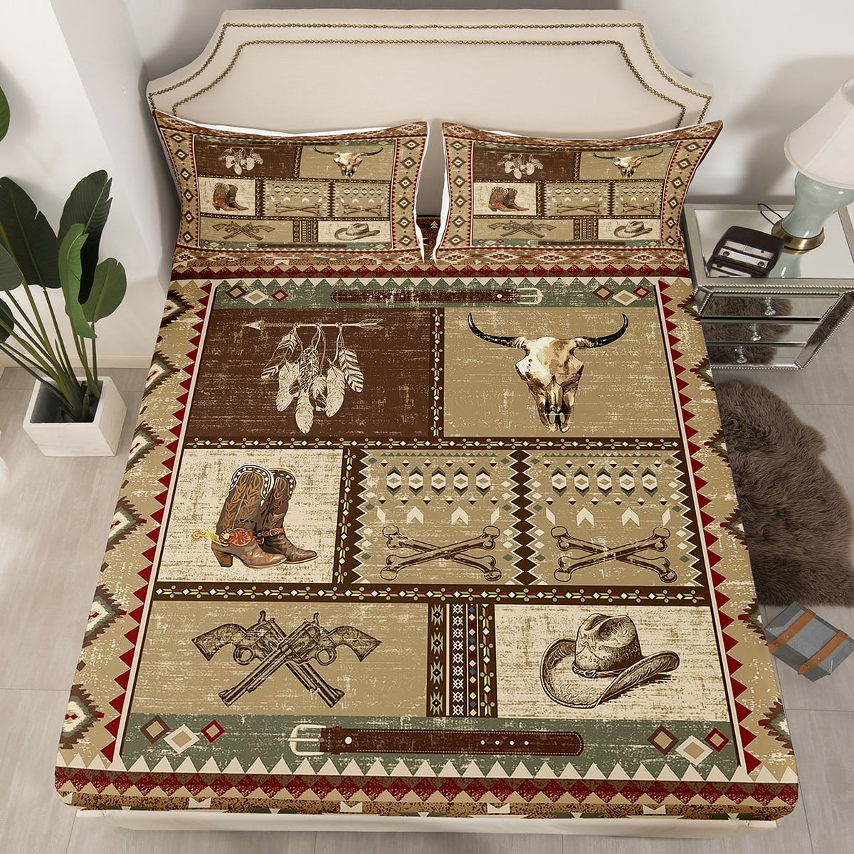 Western Fitted Sheet Bull Head Skull Bed Set Teenagers Bed Sheets Twin ...