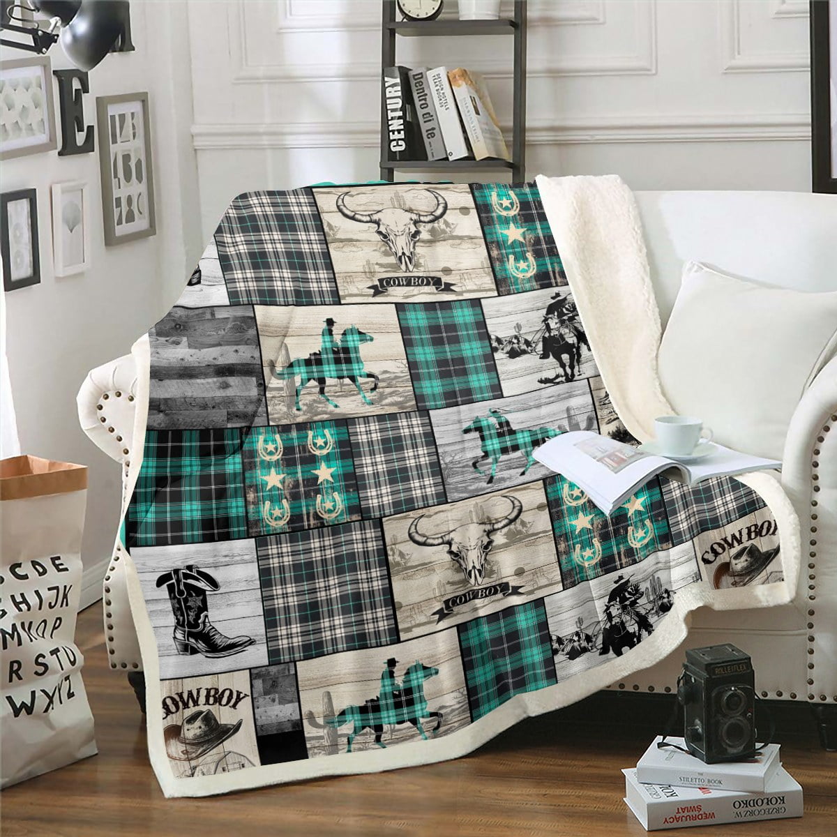 Western Flannel Blanket 40"X50" Country Cowboy Throw Blanket Boho Cow ...