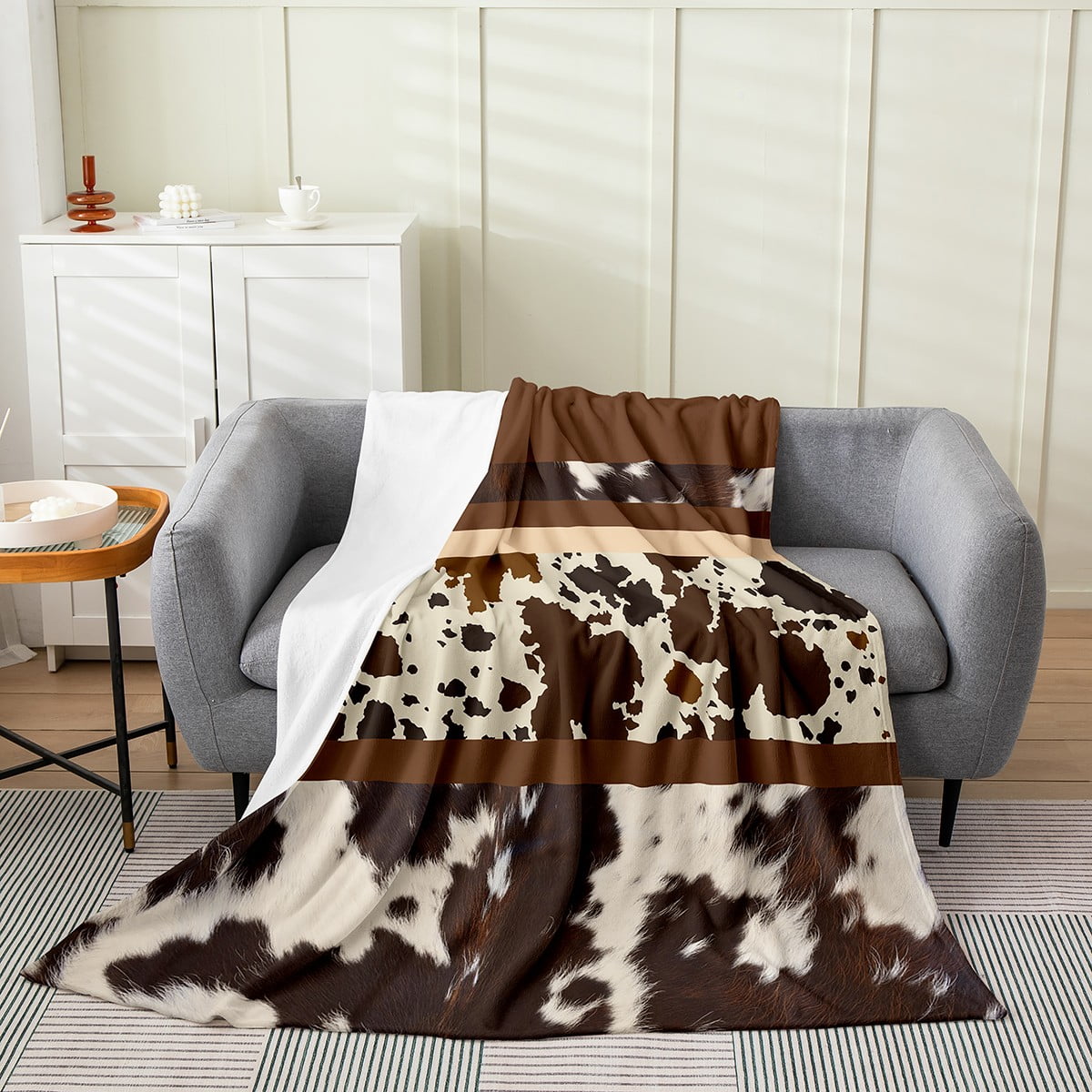 YST Western Fleece Blanket,Brown Cowhide Throw Blanket Cow Print ...