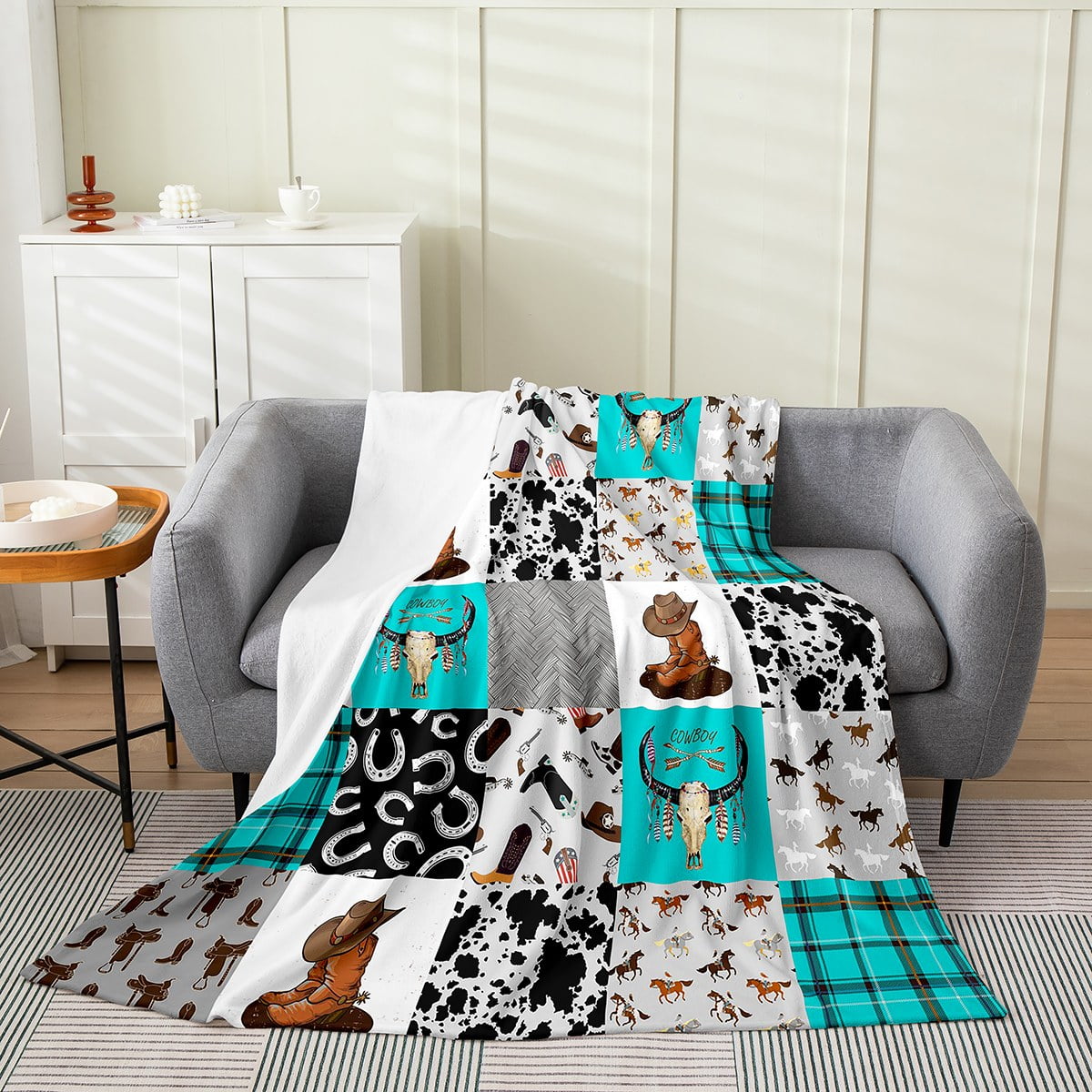 Western Fleece Blanket,Southwestern Cowhide Blanket Twin 60x80 Inch for ...