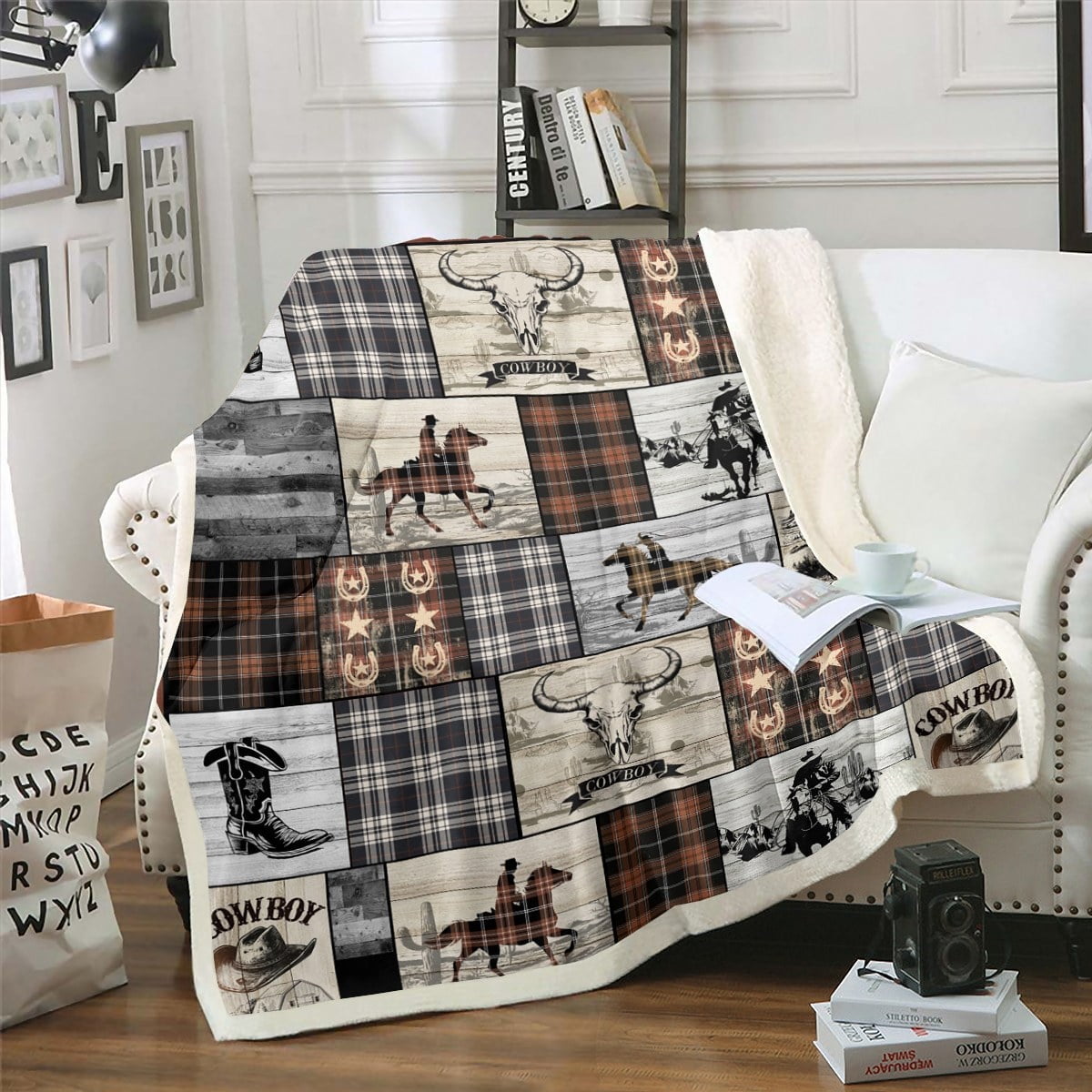 Western Fleece Throw Blanket 40"X50" Cowboy Sherpa Blanket For Bed ...