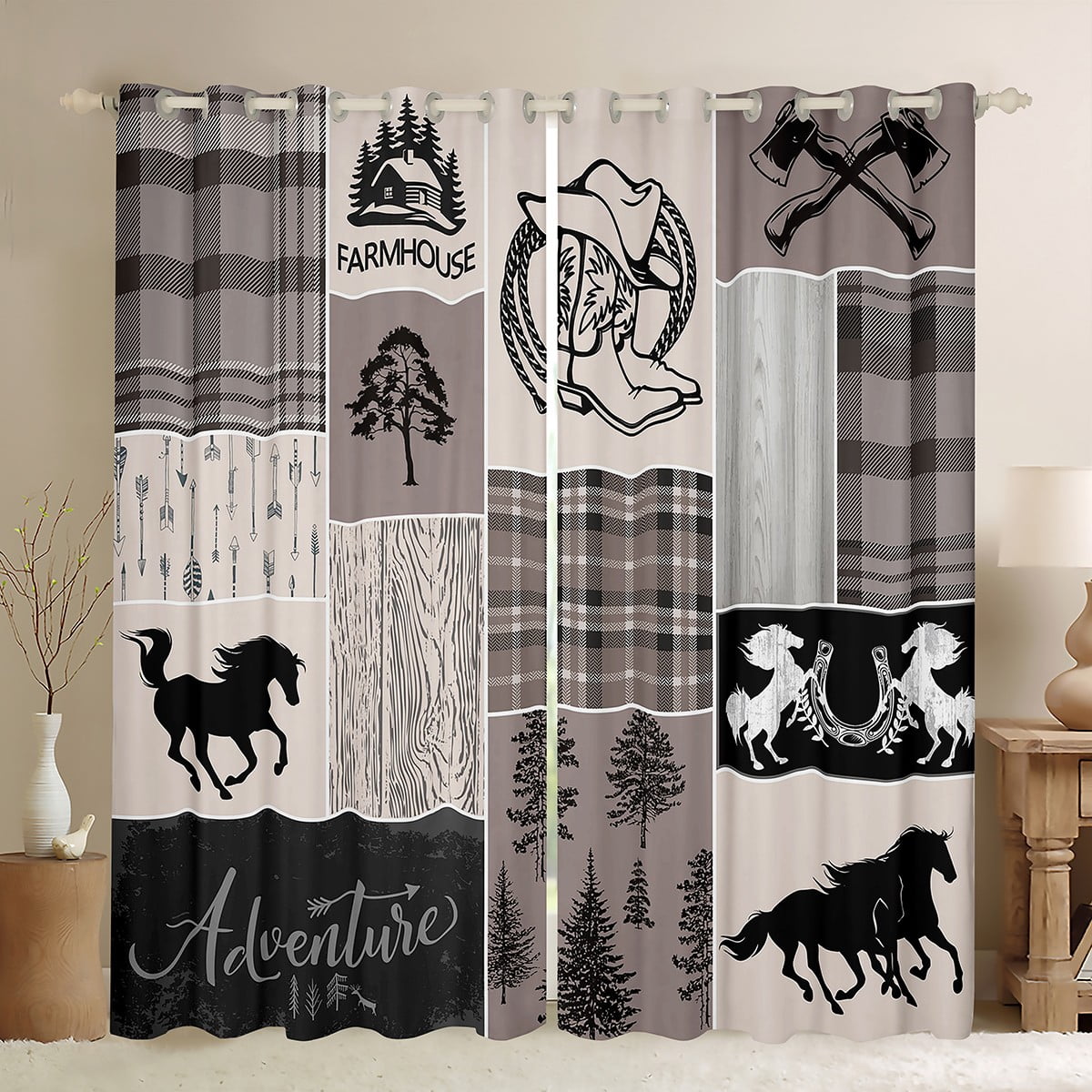 YST Western Horse Curtains, Rustic Farmhouse Blackout Curtains 42"Wx90 ...