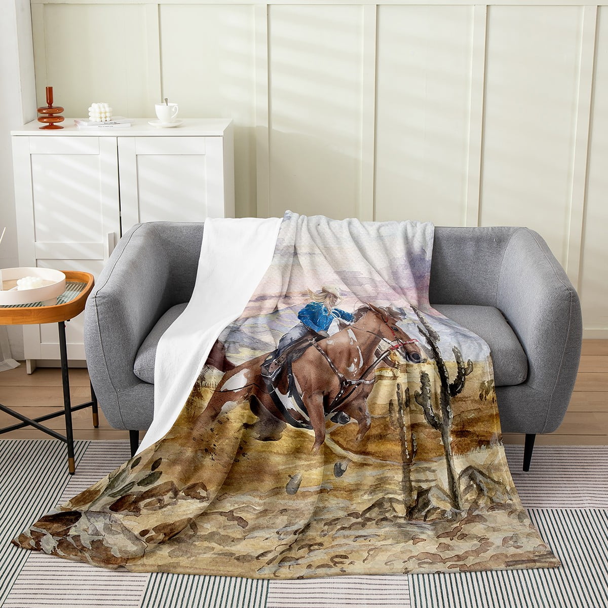 Western Horse Sherpa Blanket,Farmhouse Western Cowboy Blanket,Country ...