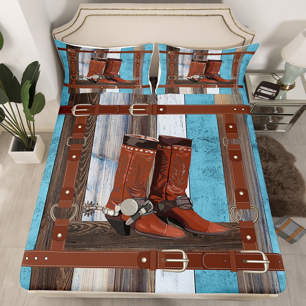 Western Bedding Set Cowboy Shoes Bed Sheets Teens Youth Bedroom, Rustic ...
