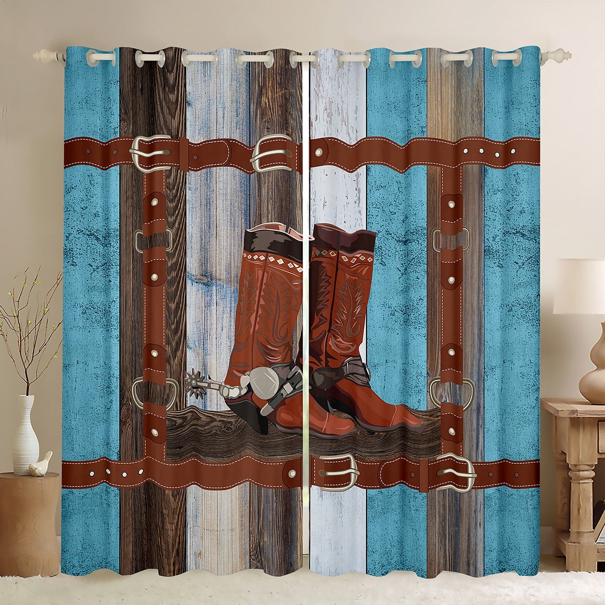 YST Western Kids Curtains & Drapes Cowboy Shoes Blackout Curtains for ...