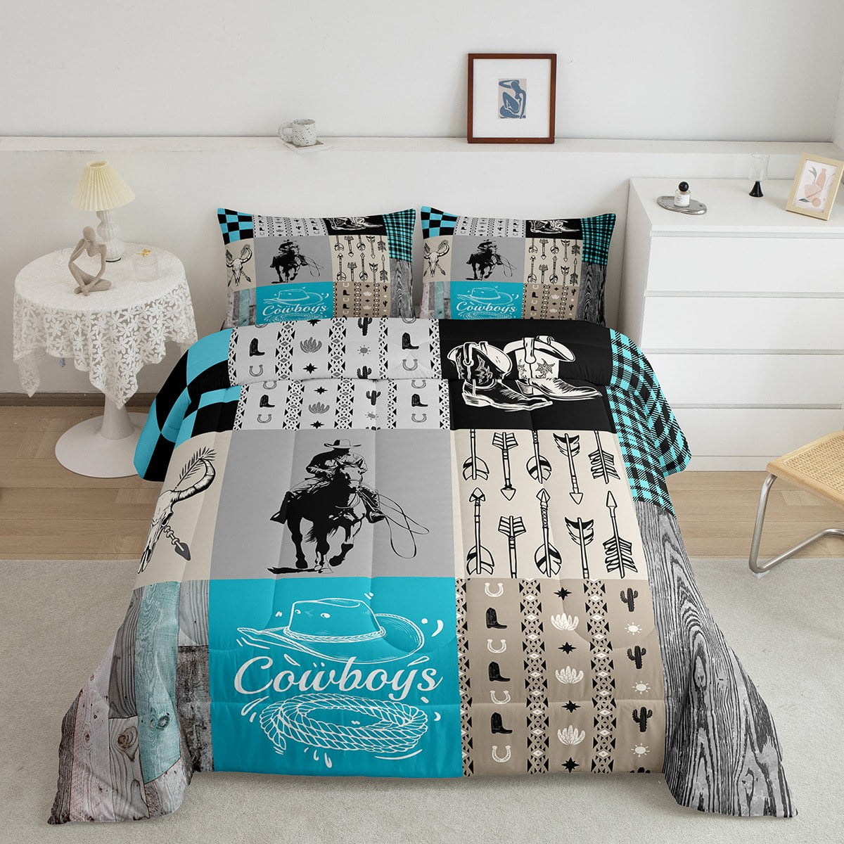 YST Western King Size Comforter Set For Boys Men Cowboy Bull Horse Kids ...