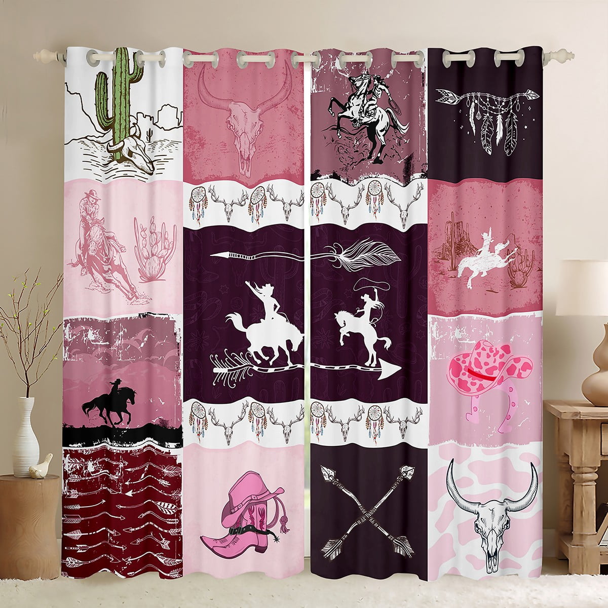 Western Pink Curtains Camo Rustic Farmhouse Curtains & Drapes, Pink ...