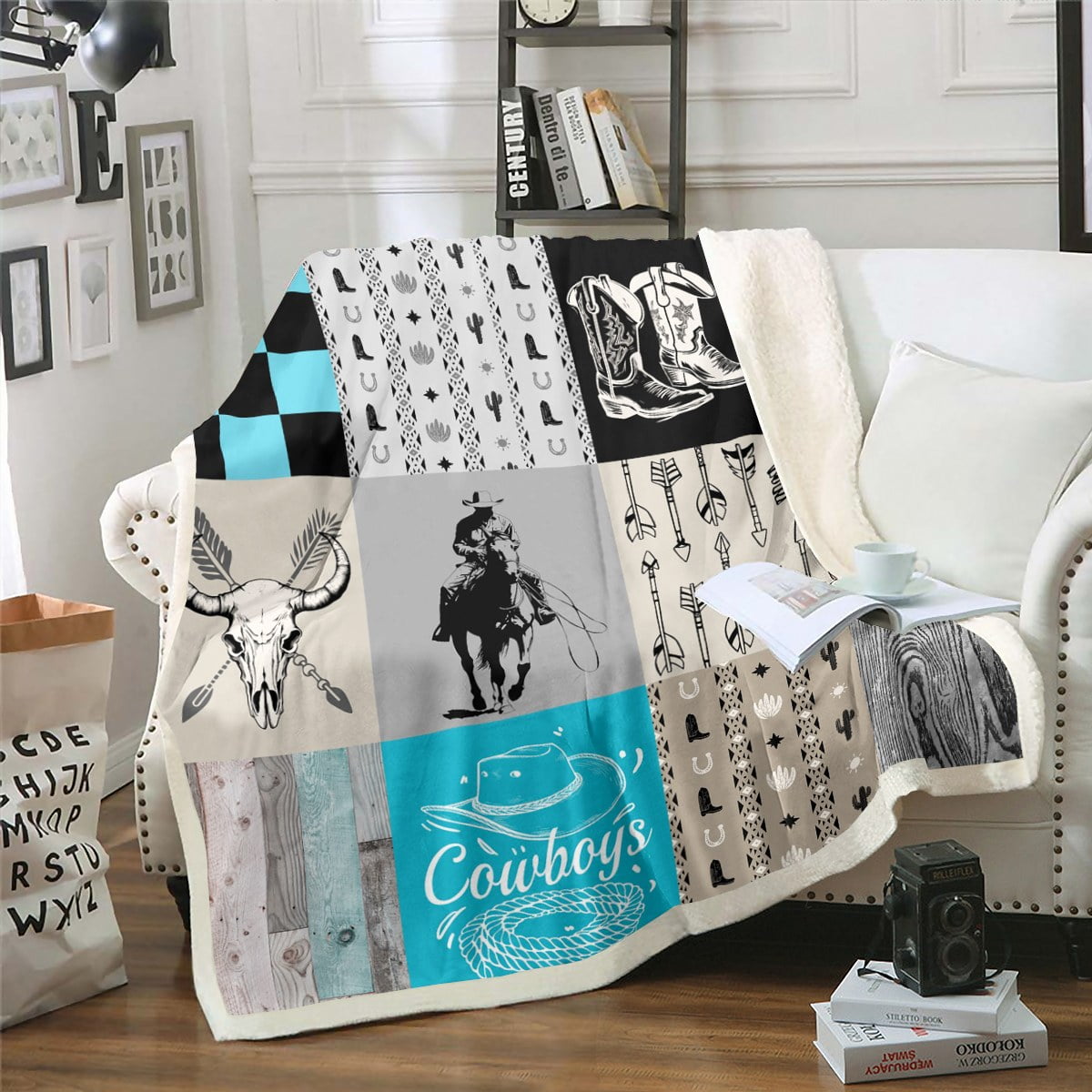 Western Queen 90"X90" Fleece Blanket Men Cowboy Cow Horse Throw Blanket ...