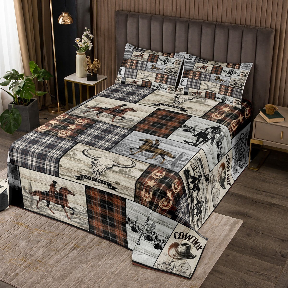 YST Western Quilt Set Twin Cowboy Bedspread Set Western Coverlet Set ...