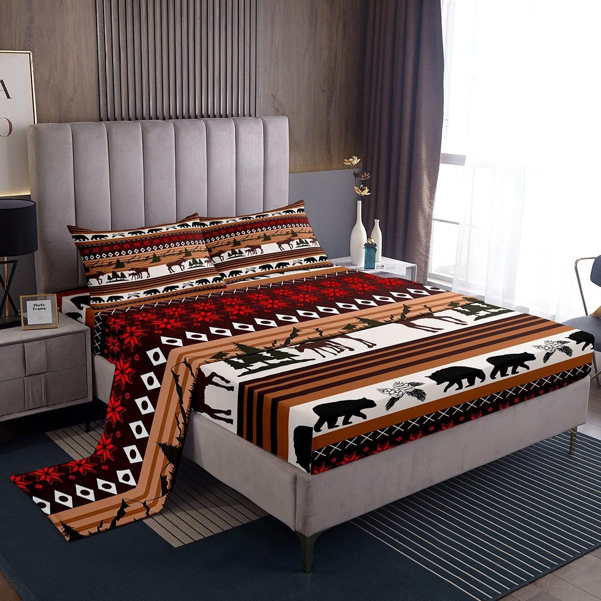 YST Western Sheet Set King,Tribal Rustic Cabin Fitted Sheet for Boys ...