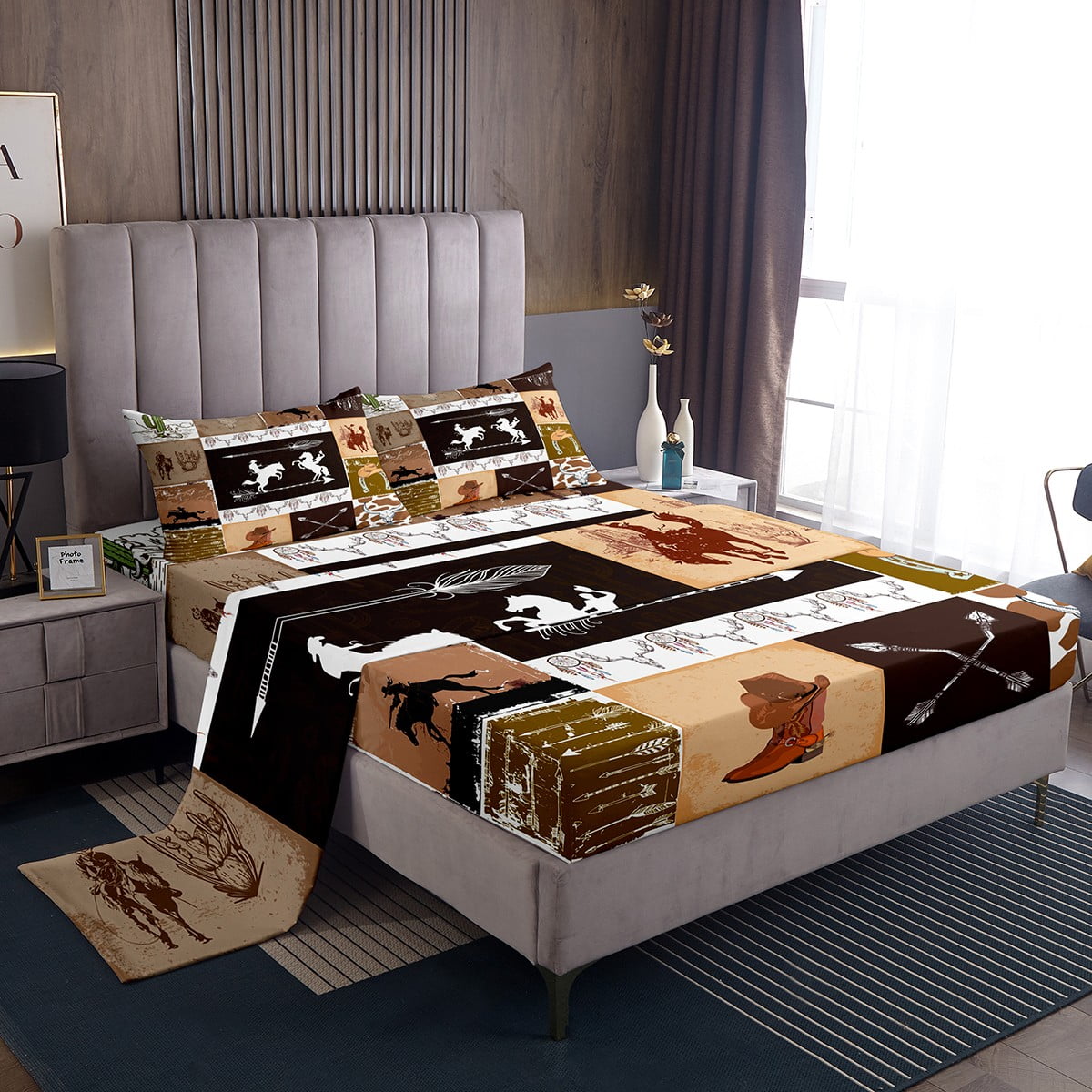 Erosebridal Western Sheets Bull Skull Horse Arrow Print Bed Sheets Set ...