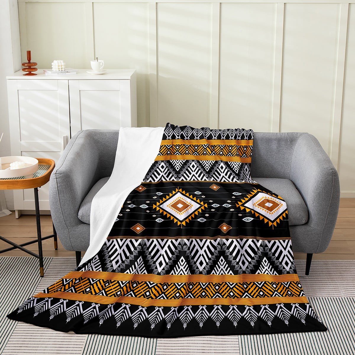 Western Throw Blanket Twin Size Boho Aztec Sherpa Blanket Geometric ...