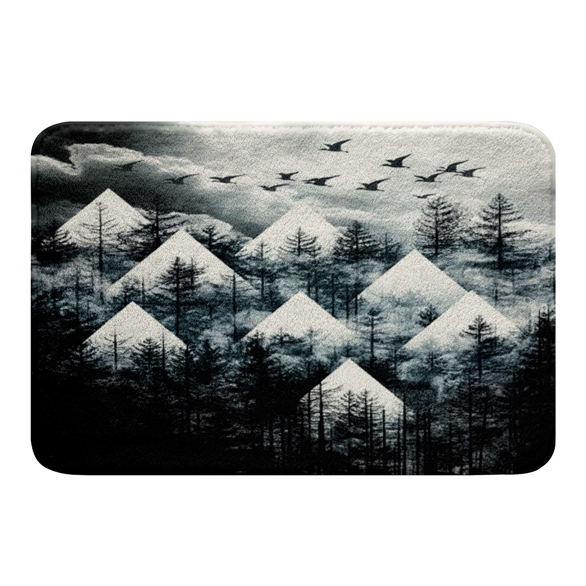 Western Woodland Bathroom Rug Set,Misty Forest Decor Pine Tree Bath Mat ...