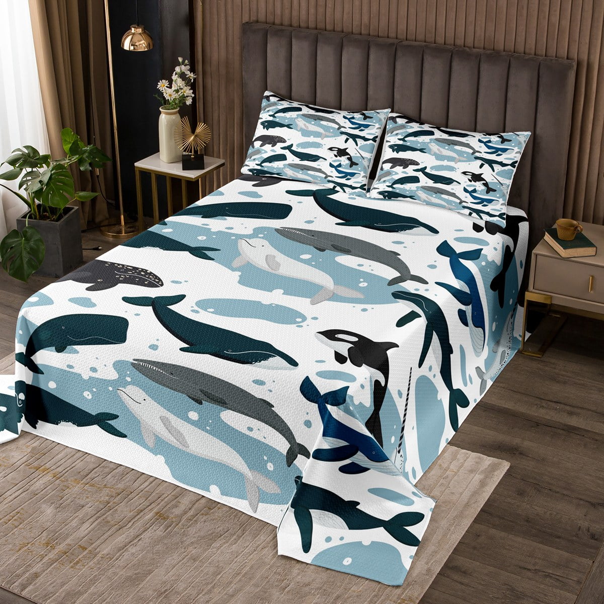 YST Whale Bedspread Set Queen, Marine Life Quilt Set for Kids Boys ...
