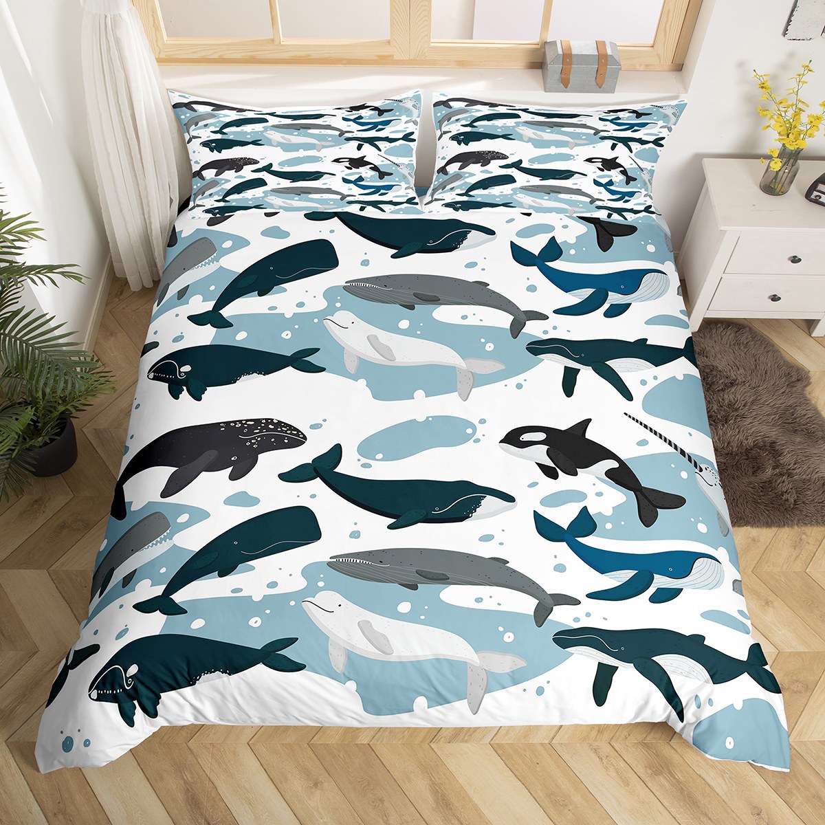 YST Whale Comforter Cover Full, Marine Life Duvet Cover for Kids Boys ...