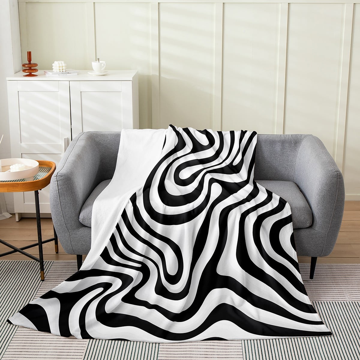 YST White Black Zebra Print Blanket Marble Texture Fleece Blanket ...