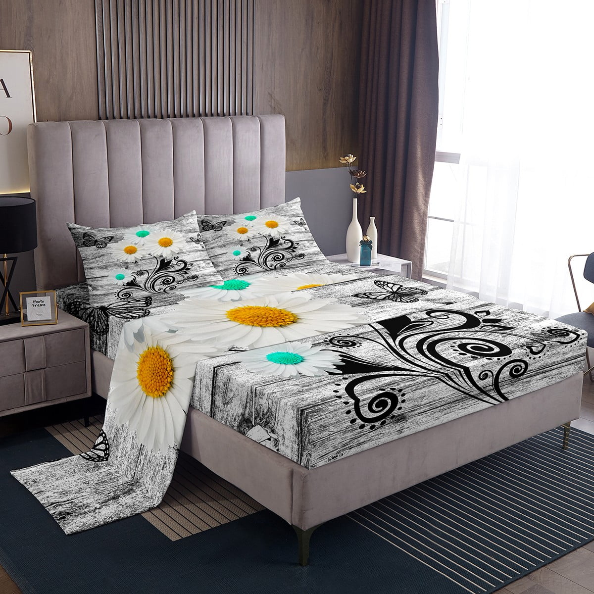 YST White Daisy Flower Bed Set Chic Floral Bed Sheets Set for Women ...