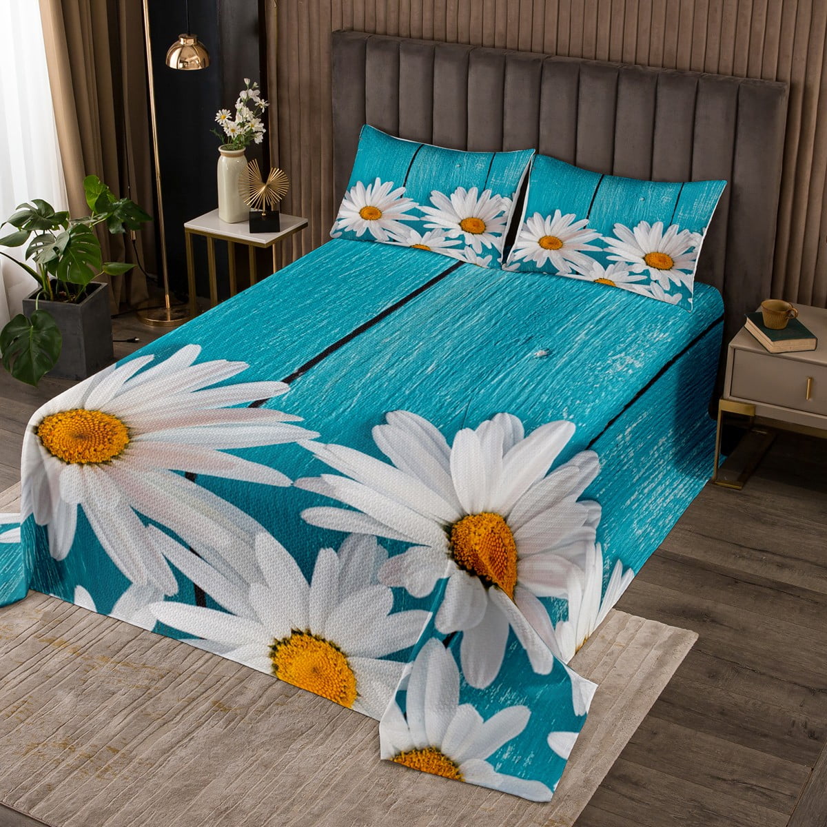 YST White Daisy King Bedspread Set for Girls,Flowers Coverlet Set ...