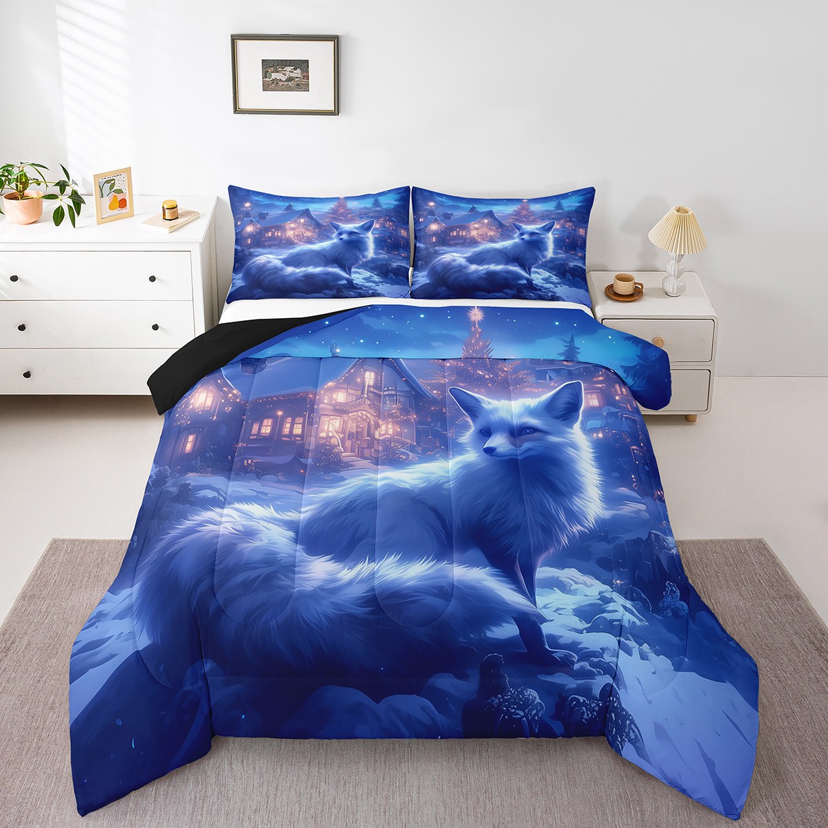 YST White Fox Bedding Toddler Size,Xmas Dreamy Blue Comforter Set Soft ...