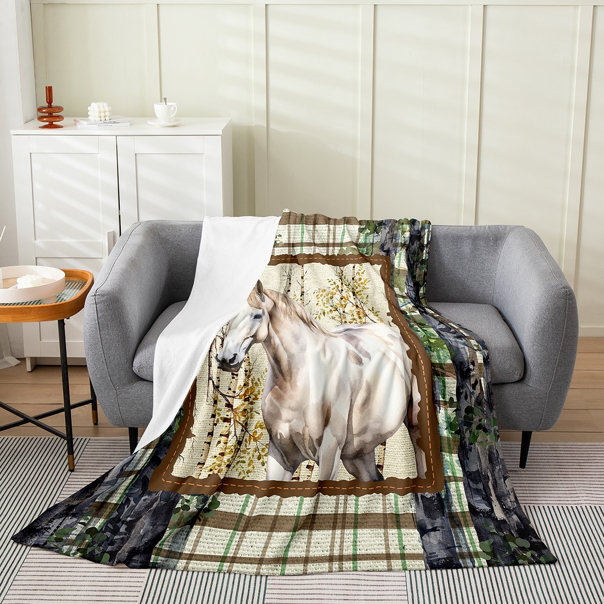 YST White Horse Blanket for Boys,Farmhouse Decor Wildlife Fleece ...