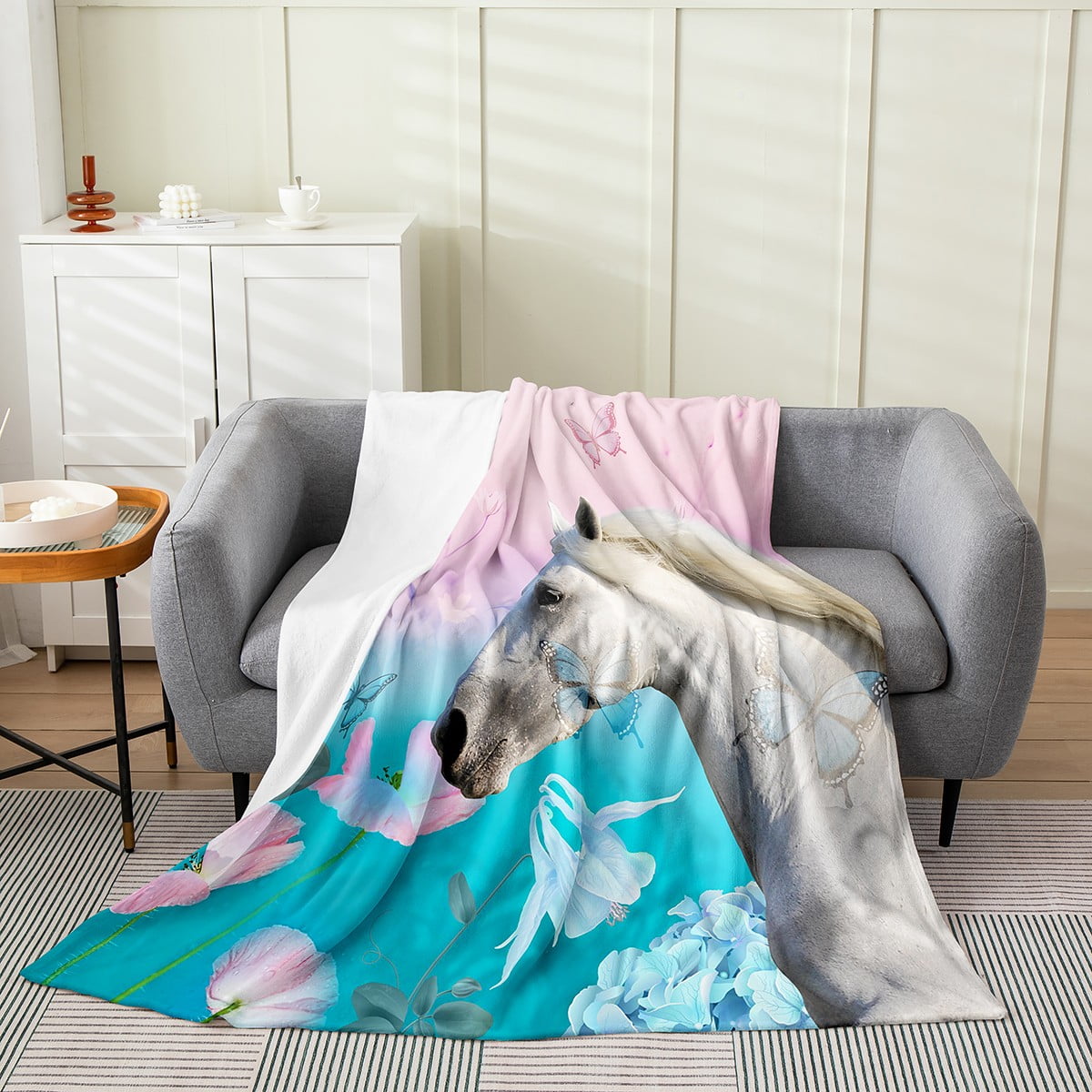 YST White Horse for Girls Fleece Blanket,Western Animals Throw Blanket ...