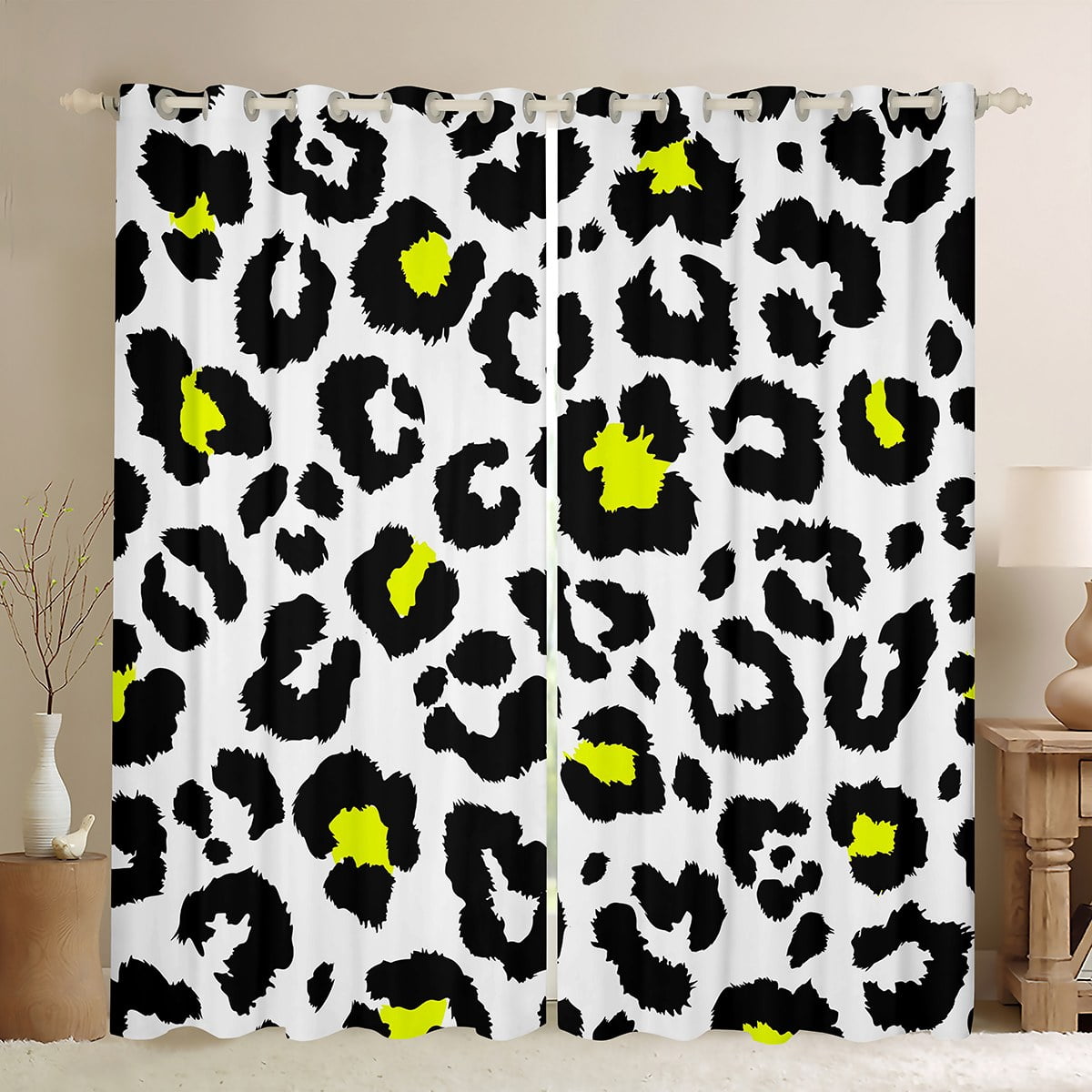 YST White Leopard Print Curtains Cheetah Print Curtains & Drapes, Wild ...
