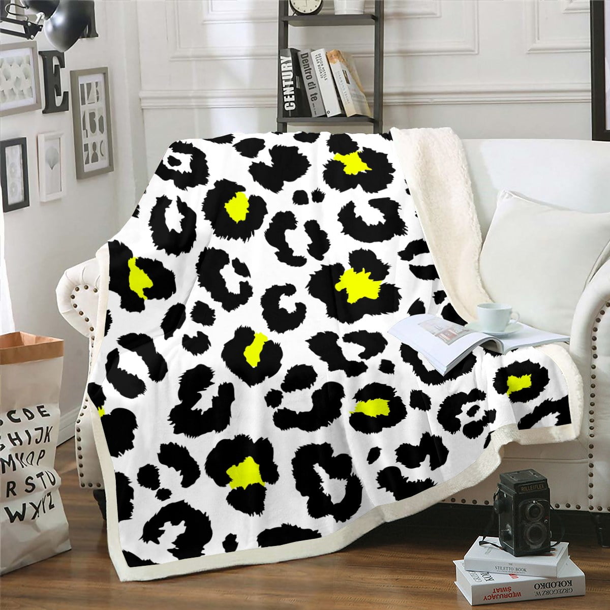 YST White Leopard Print Throw Blanket for Couch Cheetah Print Fleece ...