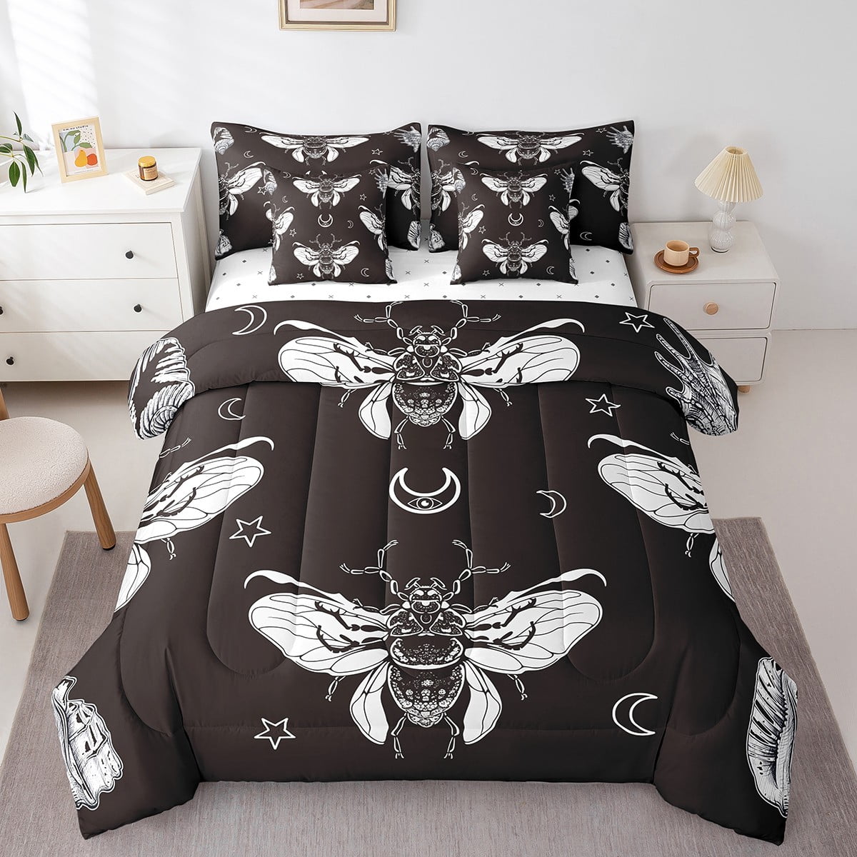 White Moth 7 Pcs Comforter Set Twin Gothic Moth Pattern Comforter ...