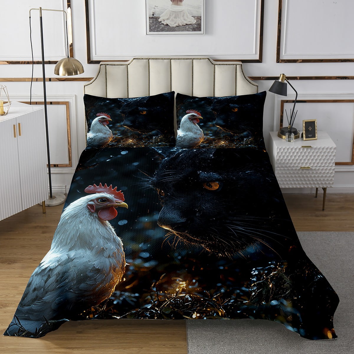 YST White Rooster King Size Coverlet Set,Rustic Farm Chicken Bedspread ...