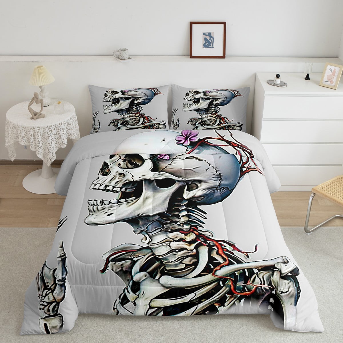 Erosebridal White Skull Bedding Comforter Sets Twin Size Hippie Gothic ...