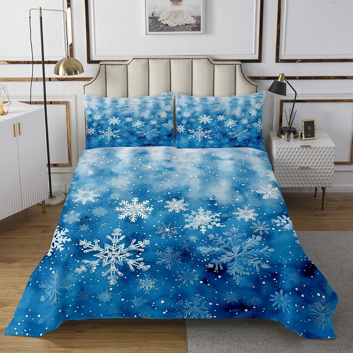 YST White Snowflake Twin Quilt Set for Kids Boys Girls Gradient Blue ...