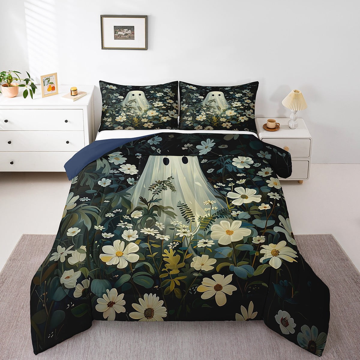 White Spooky Ghost Bedding Comforter Sets Gothic Halloween Bedding Set ...