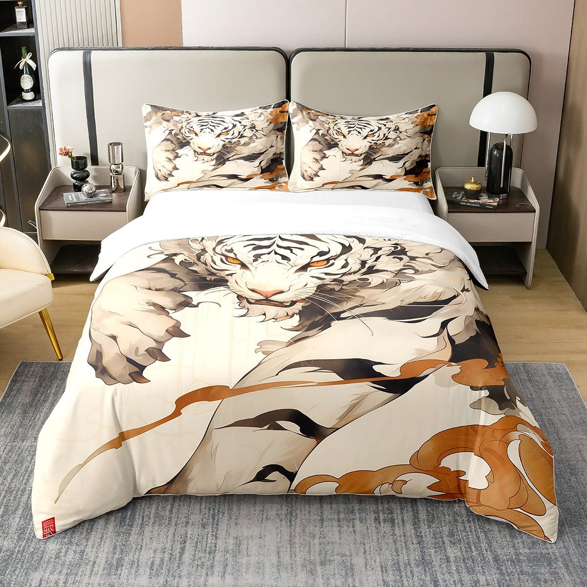 White Tiger 100% Organic Cotton Duvet Cover for Man Woman,Wild Animal ...