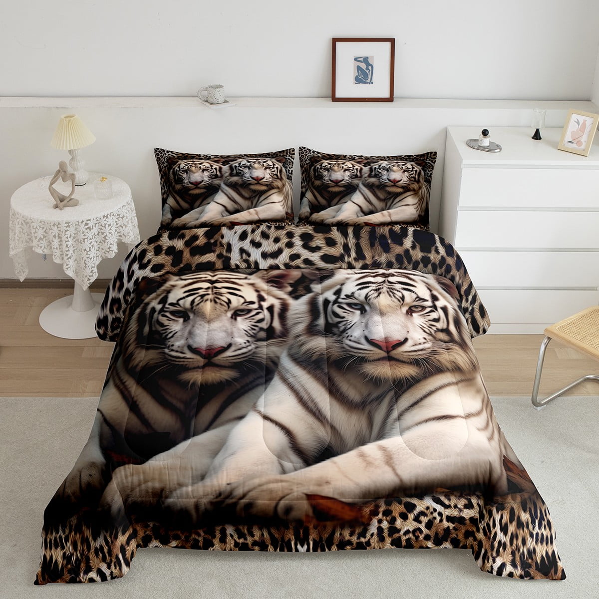 Erosebridal White Tiger Comforter Set Leopard Print Twin Bedding Set ...