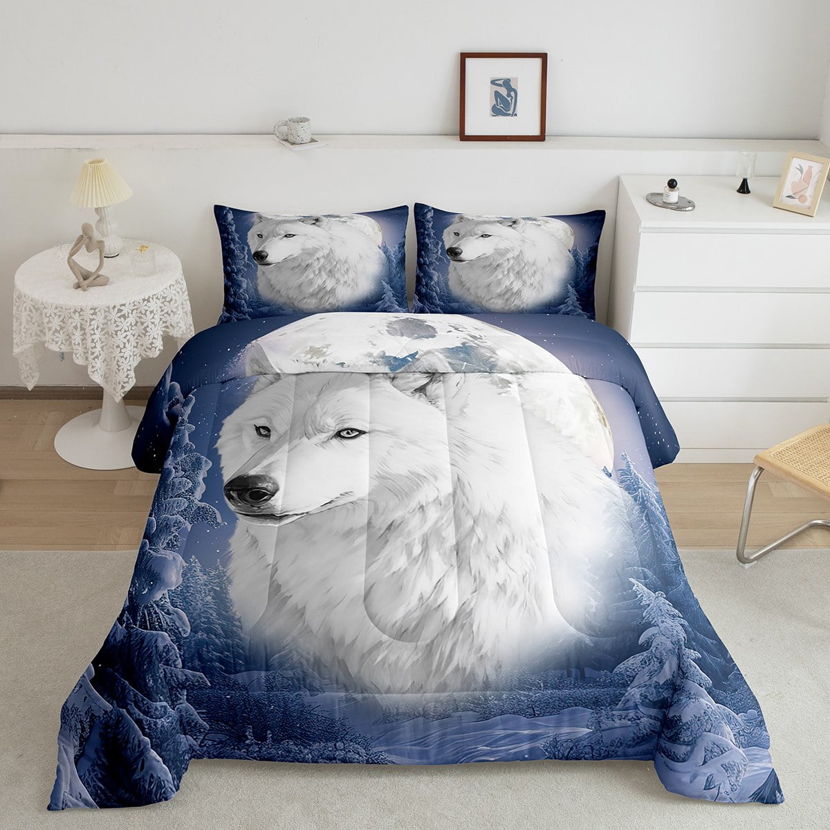 YST White Wolf Bedding for Kids Adults Winter Snow Wolf Comforter Set ...