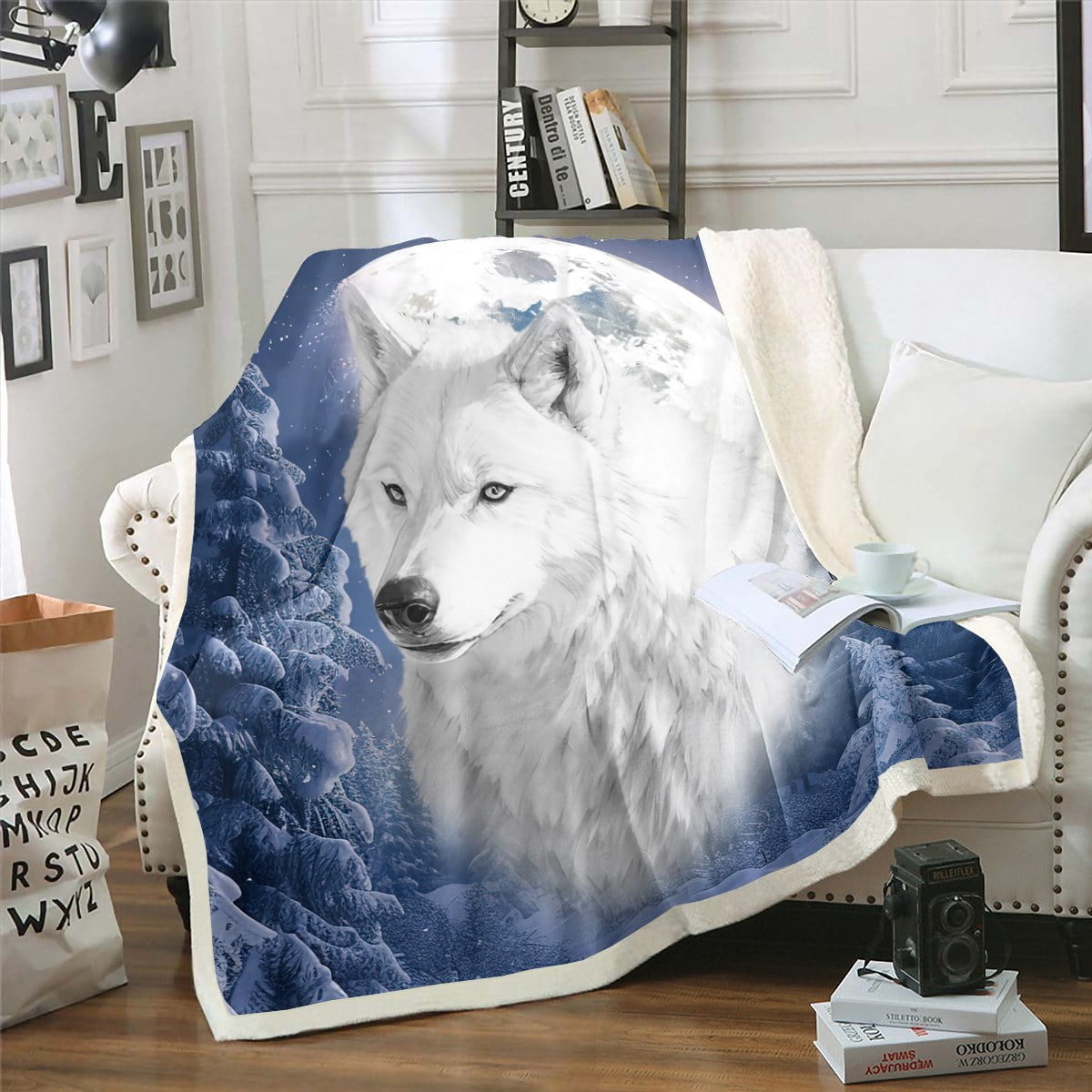 YST White Wolf Fuzzy Blanket for Kids Adults Winter Snow Wolf Throw ...