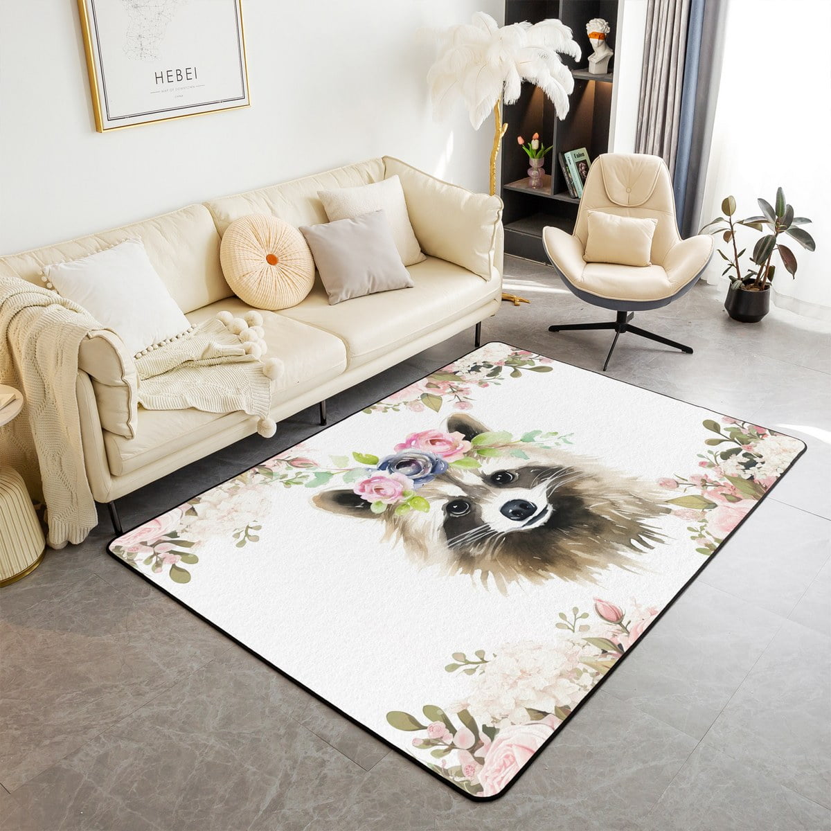 YST Wild Animal Area Rug 3x5,Kawaii Raccoon Carpet for Kids,Watercolor ...